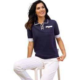 Damen Kurzarmpullover mit Polokragen marine-wei&szlig;, Gr&ouml;&szlig;e 38