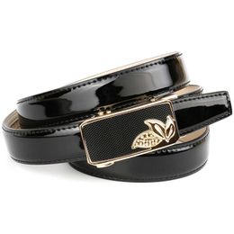 Anthoni Crown Damen Lederg&uuml;rtel Schmaler Lacklederg&uuml;rtel, kleine Bl&auml;tter schwarz 80