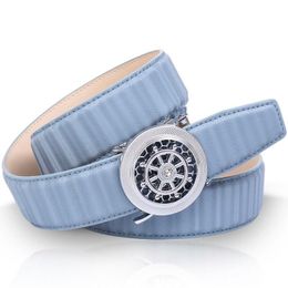 Anthoni Crown Damen Lederg&uuml;rtel mit silberfarbener Automatik-Schlie&szlig;e und drehendem Steuerruder blau 85