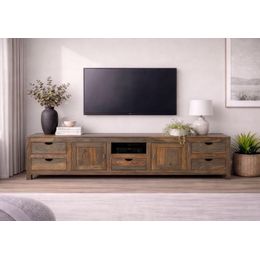 TV-Board Sheesham 260x45x56 grau ge&ouml;lt NATURE GREY #39