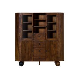 Highboard Mango 150x40x160 dunkelbraun lackiert / Marmor schwarz FLORENZ #227