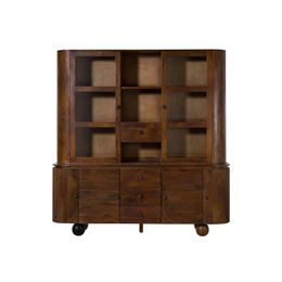 Buffet Mango 204x50x210 dunkelbraun lackiert / Marmor schwarz FLORENZ #225