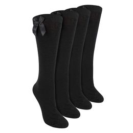 M&auml;dchen 4er Pack Kniehohe Schulsocken mit Schleifen-Bow | Einfache Lange Socken f&uuml;r Kinder