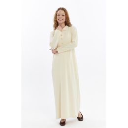 Damen Hemd Kragen Detailed Halbplacket Thin Seasonal Cold Yarn Strickwaren Kleid Ecru