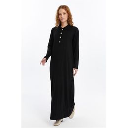 Damen Hemd Kragen Detailed Halbplacket Thin Seasonal Cold Yarn Strickwaren Kleid Schwarz