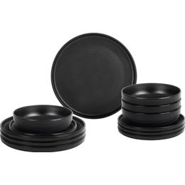 Brunner Midday Odette double black Geschirrset Melamin Mineral 12-teilig Porzellan-Touch Antirutsch BPA-frei - Kunststoff und Melamin Geschirr-Sets