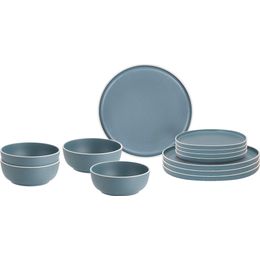Brunner Midday Dolomit blue Geschirrset Melamin Mineral 12-teilig Porzellan-Touch Antirutsch BPA-frei - Kunststoff und Melamin Geschirr-Sets