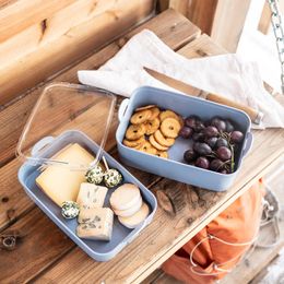 Koziol Stakk Bentobox 2 Lunchboxset 3 teilig mit 2 Boxen / 1 Deckel 2 Liter nature flower blue/crystal clear - Lebensmittelbeh&auml;lter / Vorratsdosen