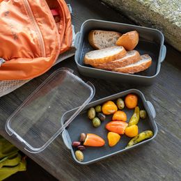 Koziol Stakk Bentobox 2 Lunchboxset 3 teilig mit 2 Boxen / 1 Deckel 2 Liter nature ash grey/crystal clear - Lebensmittelbeh&auml;lter / Vorratsdosen