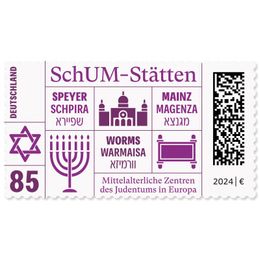 SchUM-St&auml;tten Speyer, Worms und Mainz, Briefmarke zu 0,85 &euro;, 10er-Bogen
