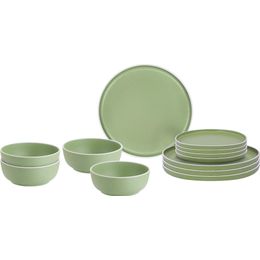 Brunner Midday Dolomit green Geschirrset Melamin Mineral 12-teilig Porzellan-Touch Antirutsch BPA-frei - Kunststoff und Melamin Geschirr-Sets