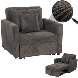 Schlafsessel MCW-L90, Klappsessel G&auml;stebett Relaxsessel, Liegefl&auml;che 200x100cm Stoff/Textil Cord ~ dunkelgrau