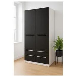 Kleiderschrank Priess "Schrank Garderobe W&auml;scheschrank Barcelona in 5 Breiten", schwarz (schwarz, wei&szlig;), B:94cm H:193cm T:54cm, Holzwerkstoff, Schr&auml;nke, Kleiderschrank, viel Stauraum, ger&auml;umige Schubk&auml;sten, mit Spiegel, MADE IN GERMANY