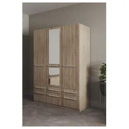 Kleiderschrank Priess "Schrank Garderobe W&auml;scheschrank Barcelona in 5 Breiten", braun (struktureichefarben hell), B:140cm H:193cm T:54cm, Holzwerkstoff, Schr&auml;nke, Kleiderschrank, viel Stauraum, ger&auml;umige Schubk&auml;sten, mit Spiegel, MADE IN GERMANY