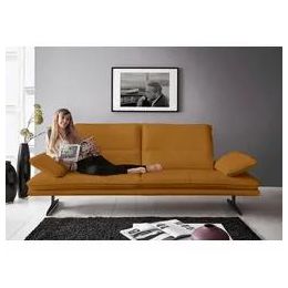 2,5-Sitzer W.Schillig "broadway, Designsofa mit tollem Sitzkomfort", gelb (brandy s37), B:236cm H:94cm T:96cm, Stoff S37 (100% Polyester): Luxus-Microfaser in Lederoptik, Sofas, Sitztiefenverstellung, Kopfteil- & Seitenteilverstellung, Breite 216cm
