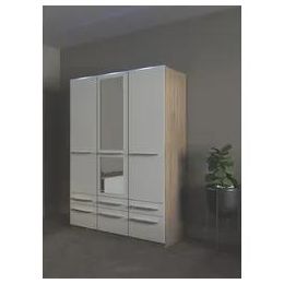 Kleiderschrank Priess "Schrank Garderobe W&auml;scheschrank Barcelona in 5 Breiten", wei&szlig; (struktureichefarben hell, wei&szlig;), B:140cm H:193cm T:54cm, Holzwerkstoff, Schr&auml;nke, Kleiderschrank, viel Stauraum, ger&auml;umige Schubk&auml;sten, mit Spiegel, MADE IN GERMANY