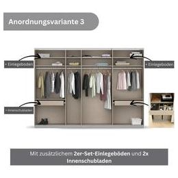 Schwebet&uuml;renschrank Rauch "Kleiderschrank Schrank Garderobe KOLUNA mit Glast&uuml;ren und Spiegel", grau (seidengrau, glas seidengrau), B:315cm H:229cm T:62cm, Holzwerkstoff, Schr&auml;nke, Schwebet&uuml;renschrank, Breiten 203/271/315/360 cm H&ouml;hen 210/229 cm MADE IN GERMANY