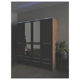 Kleiderschrank Priess "Schrank Garderobe W&auml;scheschrank Barcelona in 5 Breiten", schwarz (astkernbuche, schwarz), B:185cm H:193cm T:54cm, Holzwerkstoff, Schr&auml;nke, Kleiderschrank, viel Stauraum, ger&auml;umige Schubk&auml;sten, mit Spiegel, MADE IN GERMANY