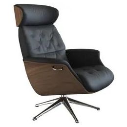 Relaxsessel FLEXLUX "Volden Fernsehsessel, verstellbarer R&uuml;cken- & Kopfst&uuml;tze, drehbar", schwarz (deep balck), B:83cm H:112cm T:125cm, 100% Echteder, Sessel, Relaxsessel, R&uuml;cken- und Kopfteilverstellung, Drehbar, Fu&szlig; Alu, Armlehne Walnuss