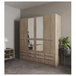Kleiderschrank Priess "Schrank Garderobe W&auml;scheschrank Barcelona in 5 Breiten", braun (struktureichefarben hell), B:185cm H:193cm T:54cm, Holzwerkstoff, Schr&auml;nke, Kleiderschrank, viel Stauraum, ger&auml;umige Schubk&auml;sten, mit Spiegel, MADE IN GERMANY