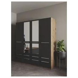 Kleiderschrank Priess "Schrank Garderobe W&auml;scheschrank Barcelona in 5 Breiten", schwarz (astkernbuche, schwarz), B:185cm H:193cm T:54cm, Holzwerkstoff, Schr&auml;nke, Kleiderschrank, viel Stauraum, ger&auml;umige Schubk&auml;sten, mit Spiegel, MADE IN GERMANY