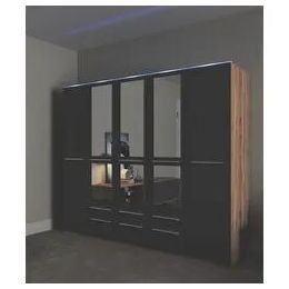 Kleiderschrank Priess "Schrank Garderobe W&auml;scheschrank Barcelona in 5 Breiten", schwarz (astkernbuche, schwarz), B:230cm H:193cm T:54cm, Holzwerkstoff, Schr&auml;nke, Kleiderschrank, viel Stauraum, ger&auml;umige Schubk&auml;sten, mit Spiegel, MADE IN GERMANY