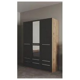 Kleiderschrank Priess "Schrank Garderobe W&auml;scheschrank Barcelona in 5 Breiten", schwarz (astkernbuche, schwarz), B:140cm H:193cm T:54cm, Holzwerkstoff, Schr&auml;nke, Kleiderschrank, viel Stauraum, ger&auml;umige Schubk&auml;sten, mit Spiegel, MADE IN GERMANY