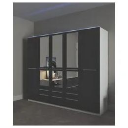 Kleiderschrank Priess "Schrank Garderobe W&auml;scheschrank Barcelona in 5 Breiten", schwarz (schwarz, wei&szlig;), B:230cm H:193cm T:54cm, Holzwerkstoff, Schr&auml;nke, Kleiderschrank, viel Stauraum, ger&auml;umige Schubk&auml;sten, mit Spiegel, MADE IN GERMANY
