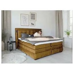 Boxspringbett OTTO HOME "MIVVA inkl. Bettkasten & Topper, Komfortliegeh&ouml;he: 67 cm", gold, B:204cm L:215cm, Holz teilmassiv, Holzwerkstoff, Spanplatte, Komplettbetten, Boxspringbett, in H3, H4 oder Hmix H3/H4, wahlweise mit oder ohne LED-Leuchten