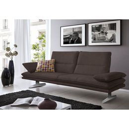 2,5-Sitzer W.Schillig "broadway Designsofa mit hohem Sitzkomfort", braun (mocca s37), B:236cm H:94cm T:96cm, Stoff S37 (100% Polyester): Luxus-Microfaser in Lederoptik, Sofas, Sitztiefenverstellung, Kopfteil- & Seitenteilverstellung, Breite 236cm