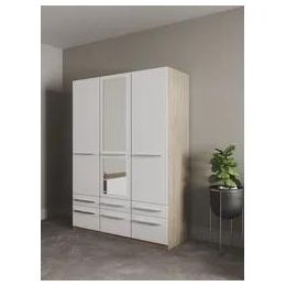 Kleiderschrank Priess "Schrank Garderobe W&auml;scheschrank Barcelona in 5 Breiten", wei&szlig; (struktureichefarben hell, wei&szlig;), B:140cm H:193cm T:54cm, Holzwerkstoff, Schr&auml;nke, Kleiderschrank, viel Stauraum, ger&auml;umige Schubk&auml;sten, mit Spiegel, MADE IN GERMANY