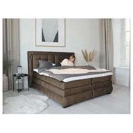 Boxspringbett OTTO HOME "MIVVA inkl. Bettkasten & Topper, Komfortliegeh&ouml;he: 67 cm", braun, B:204cm L:215cm, Holz teilmassiv, Holzwerkstoff, Spanplatte, Komplettbetten, Boxspringbett, in H3, H4 oder Hmix H3/H4, wahlweise mit oder ohne LED-Leuchten
