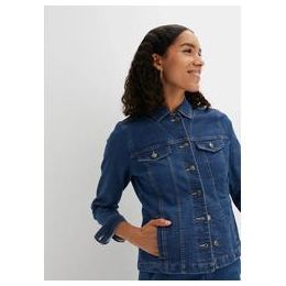 Jeansjacke bonprix, Damen, Gr. 36, blau denim, Denim/Jeans, Obermaterial: 82% Baumwolle, 17% Polyester, 1% Elasthan, unifarben, bequem, 1-Knopf-Manschette, Jacken Jeansjacke, bequeme Passform, mit Brust- und Eingriffstaschen