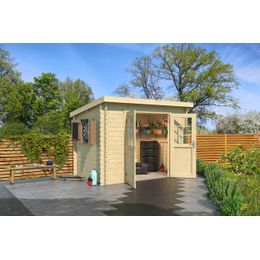 Gartenhaus Lasita Maja "San Jose 175", beige (naturbelassen), ohne Fu&szlig;boden, ohne Dacheindeckung, Massivholz, Gartenh&auml;user, Gartenhaus, Blockbohlenhaus 28mm