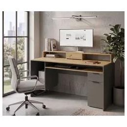 Schreibtisch OTTO HOME "Peoria Computertisch mit Monitoraufsatz & Towerfach, viel Stauraum", grau (artisan, eiche, graphitgrau, graphitgrau, artisan, eiche), B:160cm H:91cm T:70cm, Tische, Schreibtisch, B&uuml;roschreibtisch, Gamingtisch mit Schublade, modern, Breite 160 cm