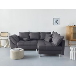 Ecksofa Collection AB "Innsbruck L-Form, B: 247 cm", grau (anthrazit), B:247cm H:87cm T:189cm, Microfaser PRIMABELLE (100% Polyester), Struktur (90% Polyester, 10% Polyacryl), Samtvelours (100% Polyester), Luxus-Microfaser Antiklederoptik (100% Polyester), Sofas, Ecksofa, 3 Zierkissen, Federkern