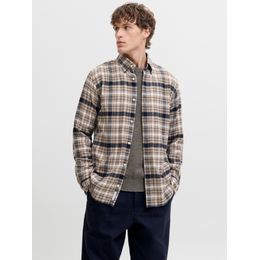 Jack & Jones Langarmhemd JACK & JONES "JPRBLUBARKLEY FLANNEL X-MAS L/S SHIRT CH", Herren, Gr. M, N-Gr, simply taupe, Web, Obermaterial: 100% Baumwolle, kariert, regular fit, Hemden