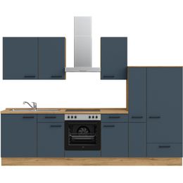 K&uuml;chenzeile Nobilia "Easytouch I", NEU: individuell anpassbar mit gratis Profi-Beratung", blau (k&uuml;che: blau, korpus: eiche sierra nachbildung, arbeitsplatte: eiche sierra nachbildung), B:300,3cm H:216,6cm T:60cm, Komplettk&uuml;chen-Sets, K&uuml;chenzeile, vormontiert, Breite 300 cm, Ausrichtung w&auml;hlbar, wahlw. mit E-Ger&auml;ten