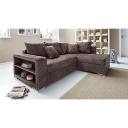Ecksofa Collection AB "John L-Form, B: 226 cm", grau (dunkelgrau), B:226cm H:85cm T:160cm, Microfaser PRIMABELLE (100% Polyester);Zierkissen: 100% Polyester;Luxus-Microfaser 1 (100% Polyester);Luxus-Microfaser 2 (100% Polyester), Sofas, Ecksofa, Bettfunktion, Bettkasten, Regalelement & 2 Zierkissen, Federkern