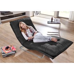 Relaxliege W.Schillig "daily dreams", grau (anthrazit s37), B:75cm H:91cm T:170cm, Stoff S37 (100% Polyester), Sofas, in Waffelkissen-Optik, wahlweise mit Motor, Freischwingergestell