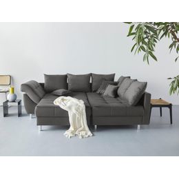 Ecksofa Collection AB "Innsbruck L-Form, B: 247 cm", grau (anthrazit), B:247cm H:87cm T:189cm, Microfaser PRIMABELLE (100% Polyester), Struktur (90% Polyester, 10% Polyacryl), Samtvelours (100% Polyester), Luxus-Microfaser Antiklederoptik (100% Polyester), Sofas, Ecksofa, Set: Sofa & Hocker, 3 Zierkissen, Federkern