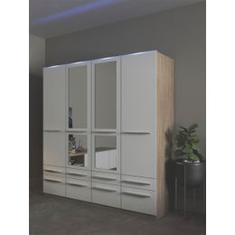Kleiderschrank Priess "Schrank Garderobe W&auml;scheschrank Barcelona in 5 Breiten", wei&szlig; (struktureichefarben hell, wei&szlig;), B:185cm H:193cm T:54cm, Holzwerkstoff, Schr&auml;nke, Kleiderschrank, viel Stauraum, ger&auml;umige Schubk&auml;sten, mit Spiegel, MADE IN GERMANY