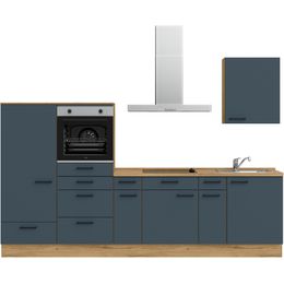 K&uuml;chenzeile Nobilia "Easytouch I", NEU: individuell anpassbar mit gratis Profi-Beratung", blau (k&uuml;che: blau, korpus: eiche sierra nachbildung, arbeitsplatte: eiche sierra nachbildung), B:300,3cm H:216,6cm T:60cm, Komplettk&uuml;chen-Sets, K&uuml;chenzeile, vormontiert, Breite 300 cm, Ausrichtung w&auml;hlbar, wahlw. mit E-Ger&auml;ten