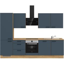 K&uuml;chenzeile Nobilia "Easytouch II", NEU: individuell anpassbar mit gratis Profi-Beratung", blau (k&uuml;che: blau, korpus: eiche sierra nachbildung, arbeitsplatte: eiche sierra nachbildung), B:300,3cm H:216,6cm T:60cm, Komplettk&uuml;chen-Sets, K&uuml;chenzeile, vormontiert, Breite 300 cm, Ausrichtung w&auml;hlbar, wahlw. mit E-Ger&auml;ten