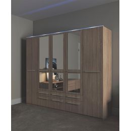 Kleiderschrank Priess "Schrank Garderobe W&auml;scheschrank Barcelona in 5 Breiten", braun (struktureichefarben hell), B:230cm H:193cm T:54cm, Holzwerkstoff, Schr&auml;nke, Kleiderschrank, viel Stauraum, ger&auml;umige Schubk&auml;sten, mit Spiegel, MADE IN GERMANY
