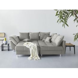 Ecksofa Collection AB "Innsbruck L-Form, B: 247 cm", grau (silbergrau), B:247cm H:87cm T:189cm, Microfaser PRIMABELLE (100% Polyester), Struktur (90% Polyester, 10% Polyacryl), Samtvelours (100% Polyester), Luxus-Microfaser Antiklederoptik (100% Polyester), Sofas, Ecksofa, Set: Sofa & Hocker, 3 Zierkissen, Federkern