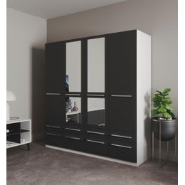 Kleiderschrank Priess "Schrank Garderobe W&auml;scheschrank Barcelona in 5 Breiten", schwarz (schwarz, wei&szlig;), B:185cm H:193cm T:54cm, Holzwerkstoff, Schr&auml;nke, Kleiderschrank, viel Stauraum, ger&auml;umige Schubk&auml;sten, mit Spiegel, MADE IN GERMANY