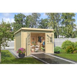 Gartenhaus Lasita Maja "San Jose 275", beige (naturbelassen), ohne Fu&szlig;boden, ohne Dacheindeckung, Massivholz, Gartenh&auml;user, Gartenhaus, Blockbohlenhaus 28mm