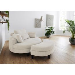 Loveseat "Ravi Sessel, B: 114 cm, Sitzh&ouml;he: 42 cm", beige (creme, wei&szlig;), B:114cm H:83cm T:154cm, 100% PES, ATLANTIC HOME COLLECTION, Sessel, XXL- Sessel, mit Stauraumhocker, R&uuml;ckenst&uuml;tze & 4 Zierkissen, Topseller