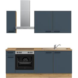 K&uuml;chenzeile Nobilia "Easytouch I", NEU: individuell anpassbar mit gratis Profi-Beratung", blau (k&uuml;che: blau, korpus: eiche sierra nachbildung, arbeitsplatte: eiche sierra nachbildung), B:210,3cm H:216,6cm T:60cm, Komplettk&uuml;chen-Sets, K&uuml;chenzeile, vormontiert, Breite 210 cm, Ausrichtung w&auml;hlbar, wahlw. mit E-Ger&auml;ten